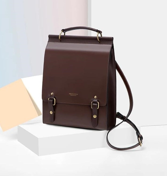 Brown Leather Backpacks For women-Chic Zipper Closure Backpack 557-1 ...